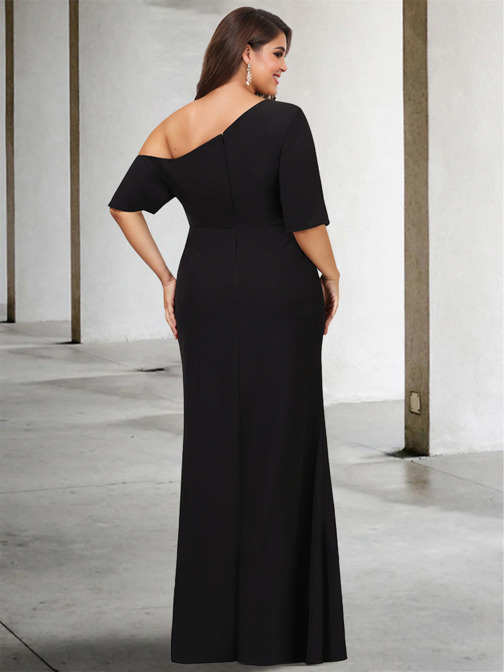 A-Line/Princess One-Shoulder 3/4 Length Sleeves Floor-Length Mother of ...
