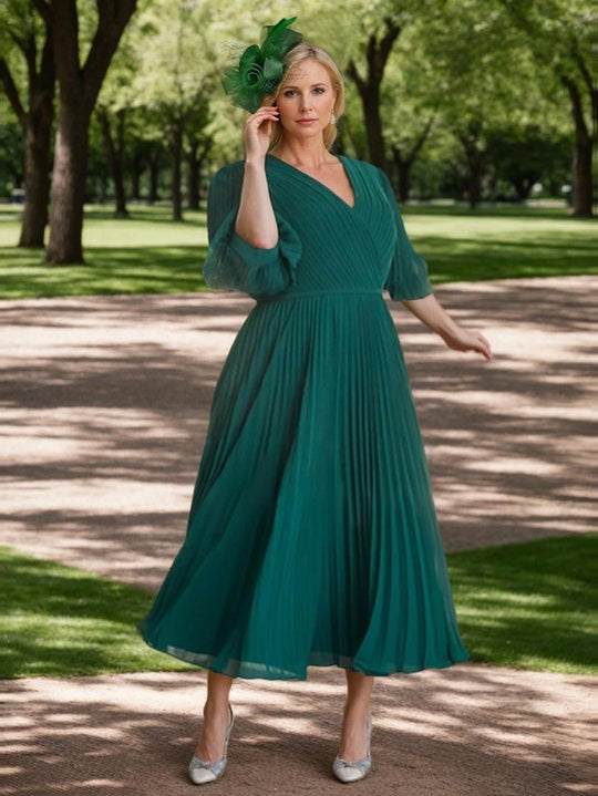 A-Line/Princess V-neck 3/4 Length Sleeves Tea-Length Plus Size Mother ...