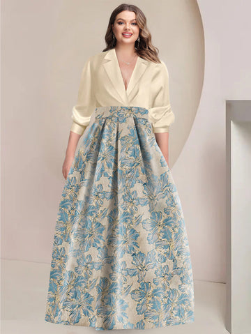 A-Line/Princess Shirt Collar 3/4 Sleeves Printed Flower Mother of the ...