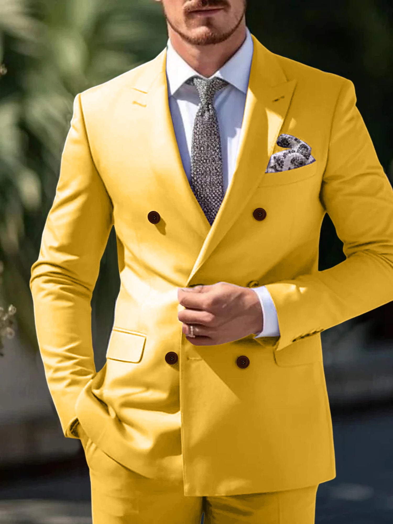 Men's Tailored Fit Double Breasted Six-buttons 2 Pieces Wedding Suits ...