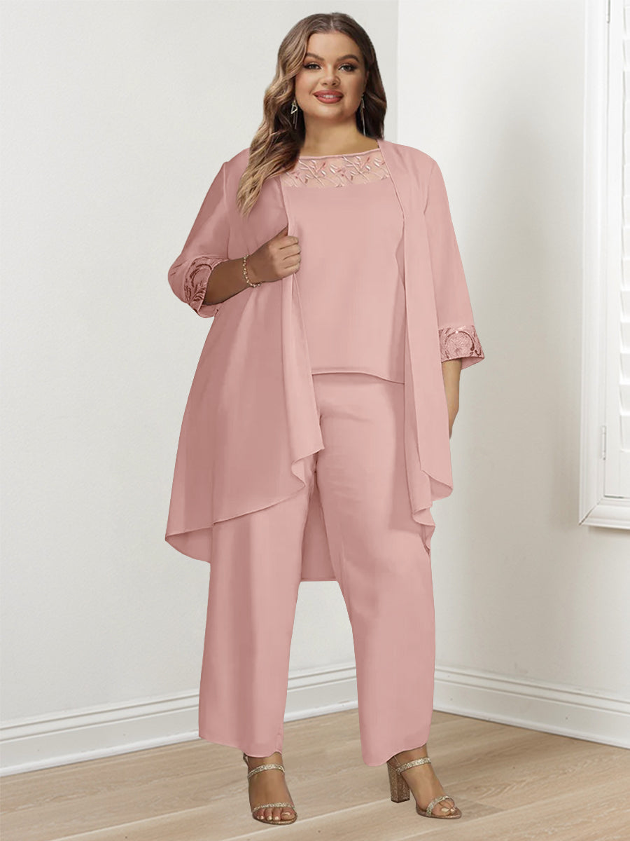 Chiffon Long Sleeves Plus Size Mother Of The Bride Pantsuits With Jack ...
