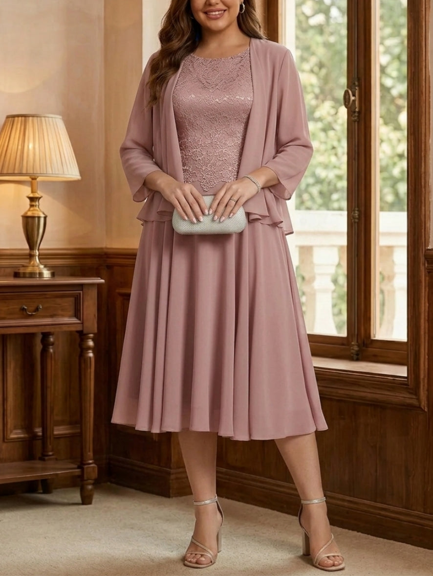 A-Line/Princess Scoop Chiffon Plus Size Mother of the Bride Dresses wi ...