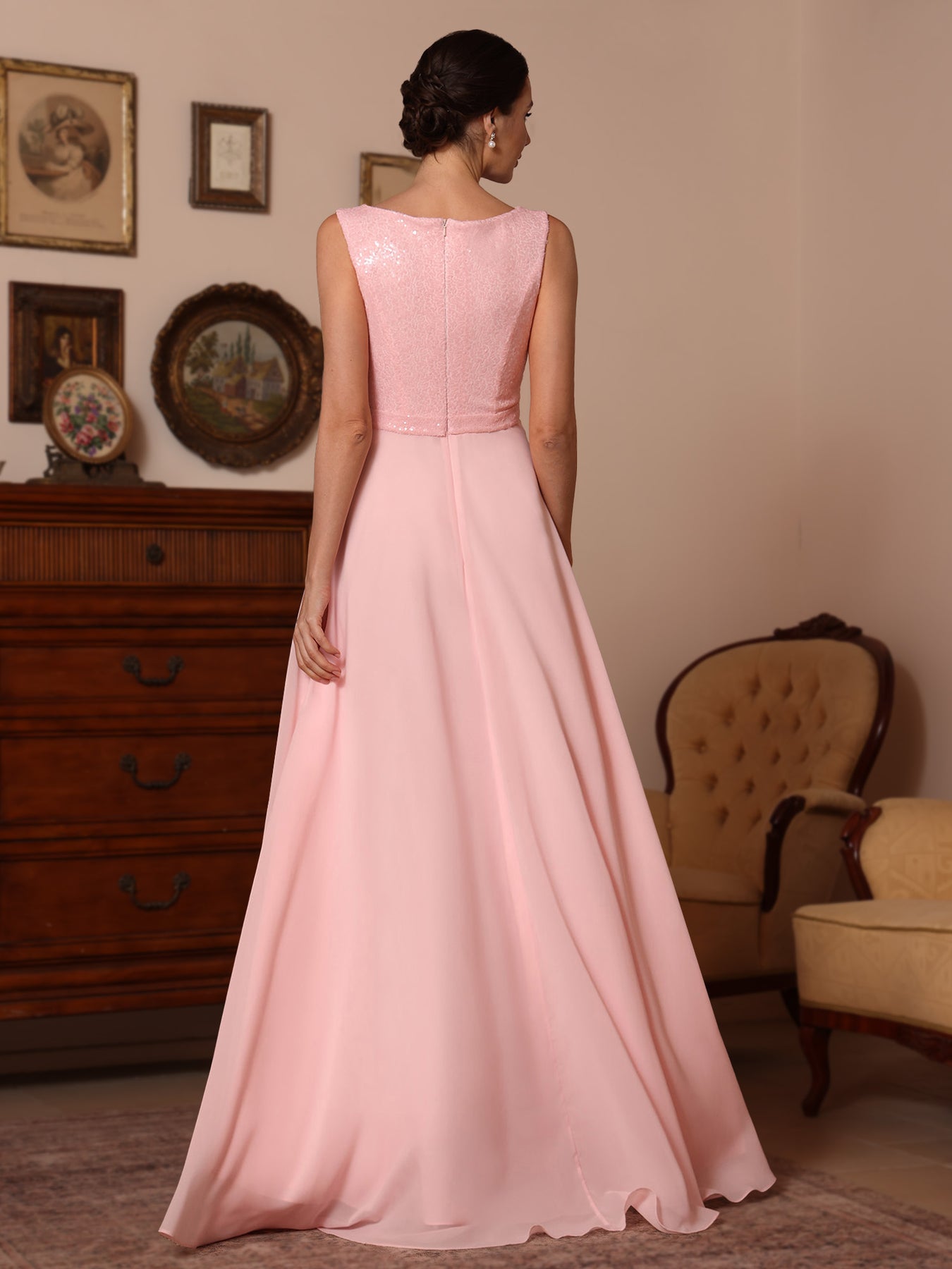 A-Line/Princess Cowl Neck Chiffon Mother of the Bride Dresses Sequins ...