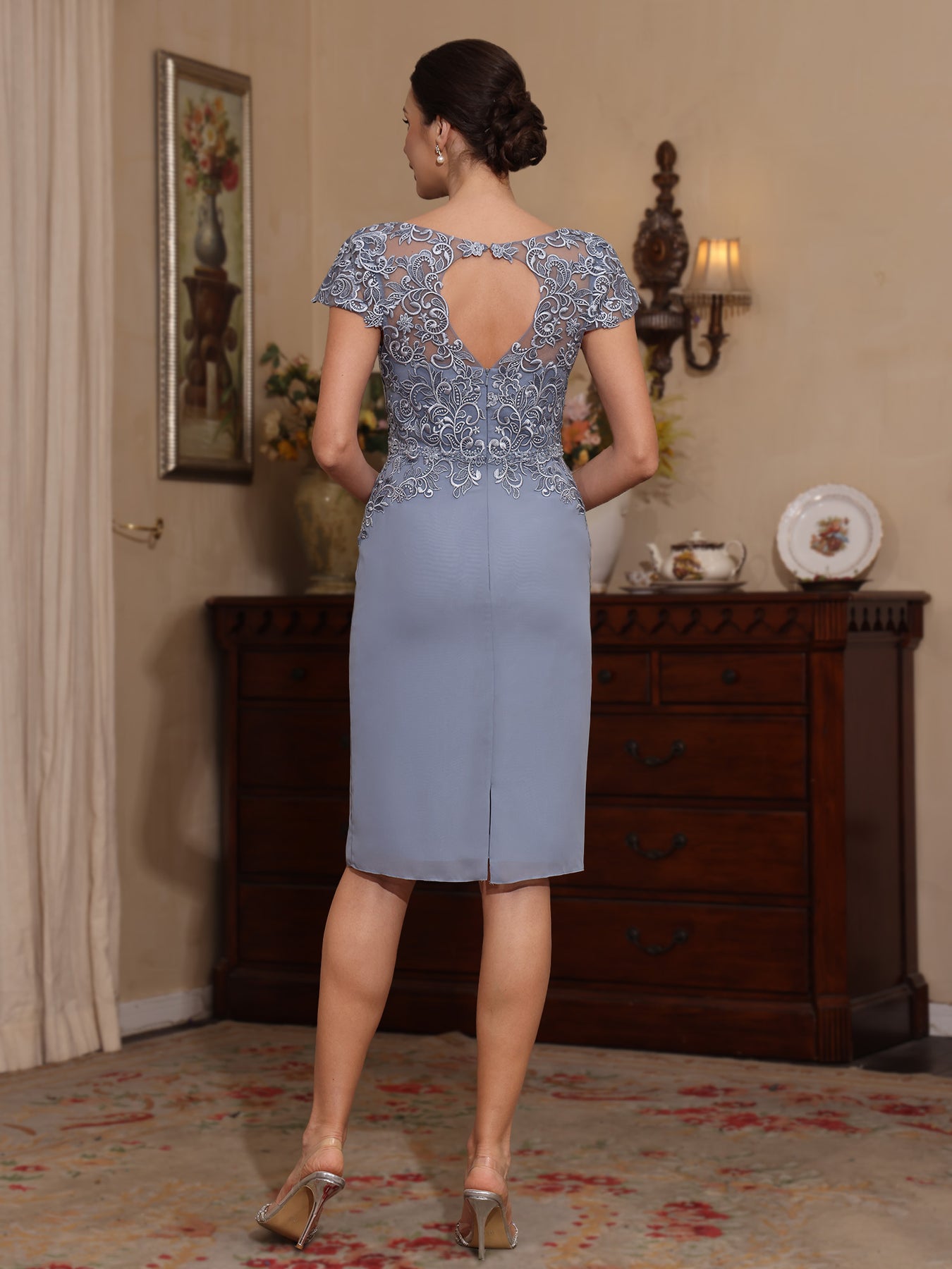 2 Pieces Sheath/Column Scoop Chiffon Mother of the Bride Dresses with ...