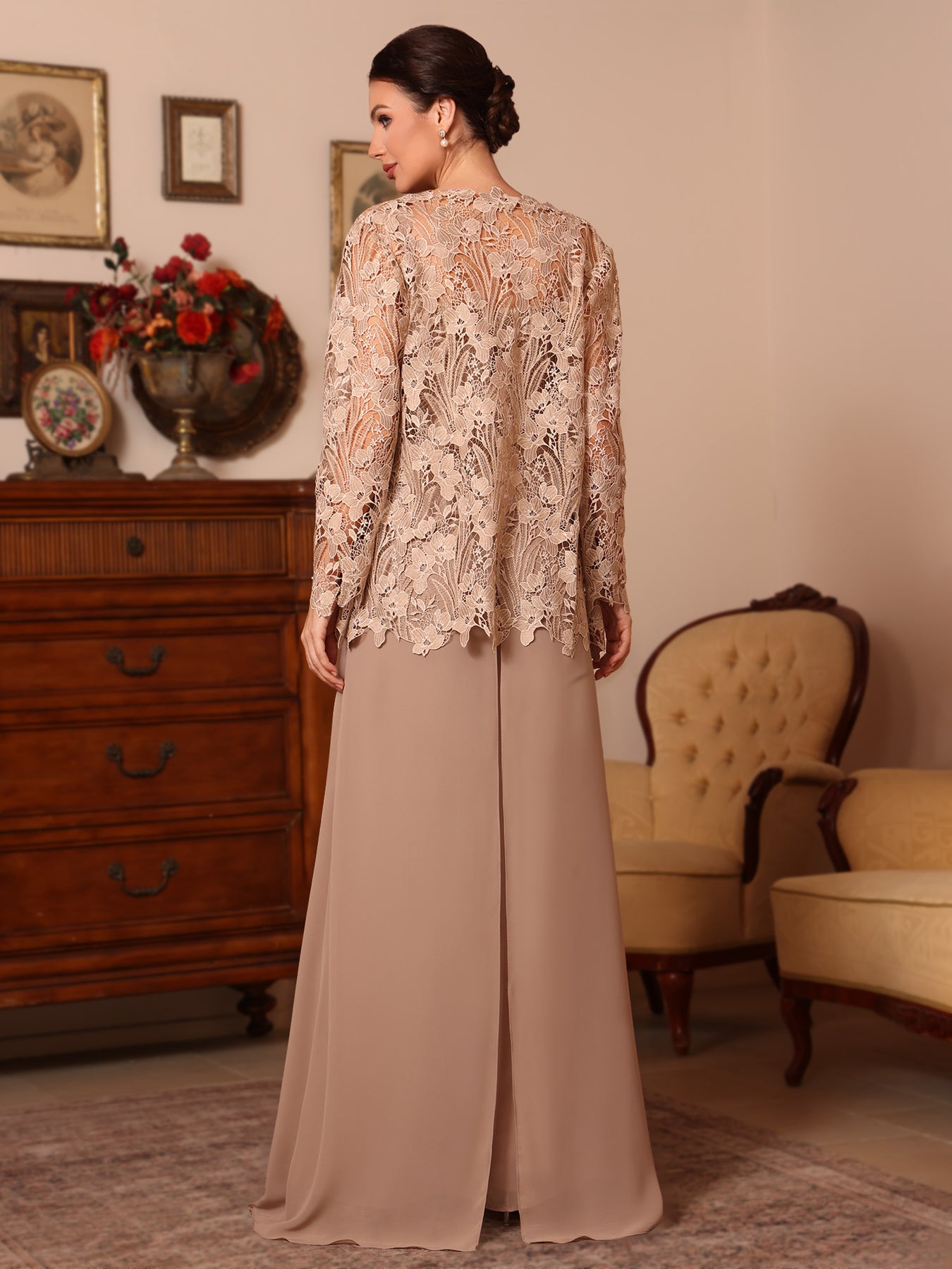 3 Pieces Square Collar Chiffon Mother of the Bride Pantsuits with Jack ...