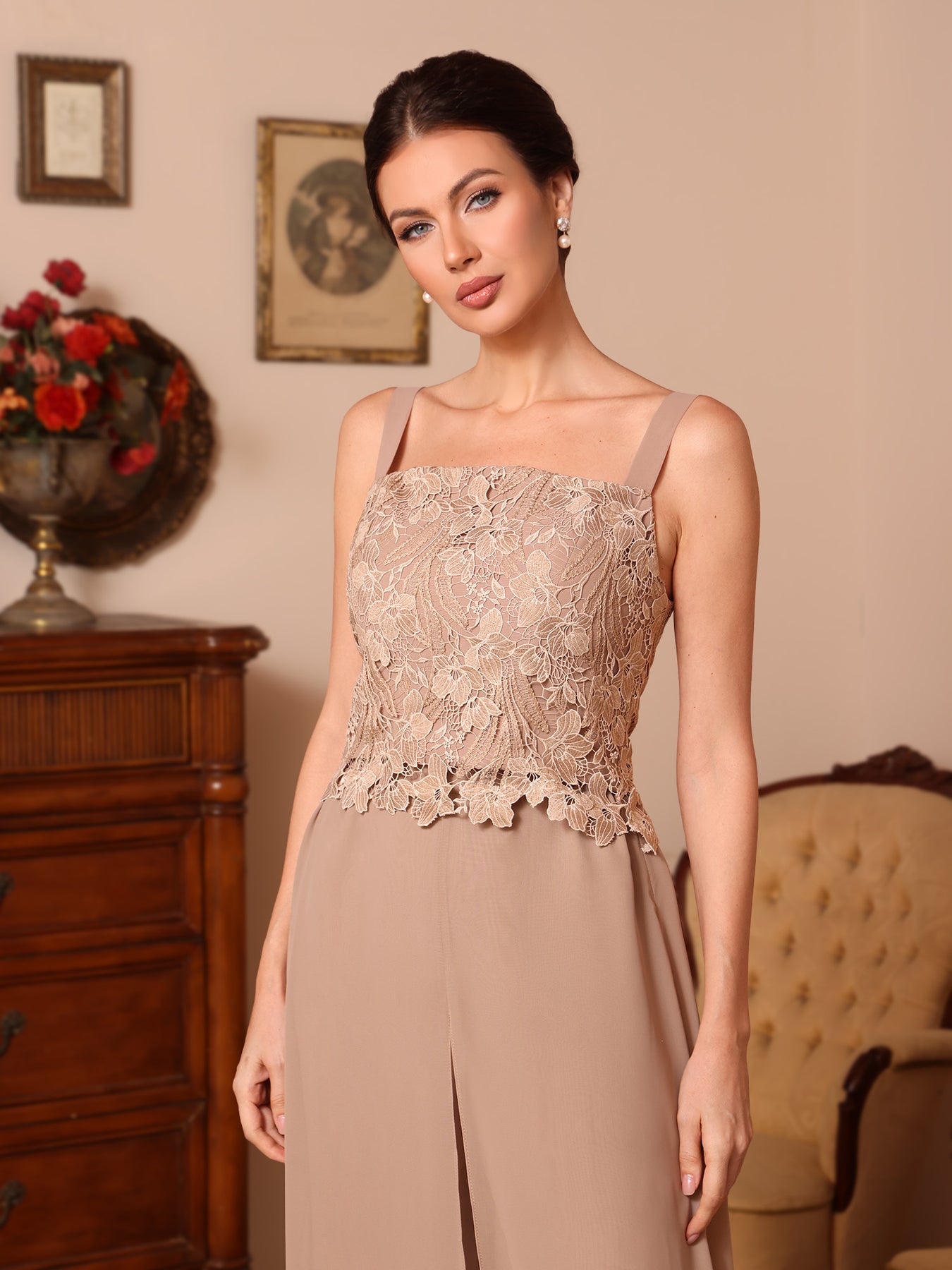 3 Pieces Square Collar Chiffon Mother of the Bride Pantsuits with Jack ...