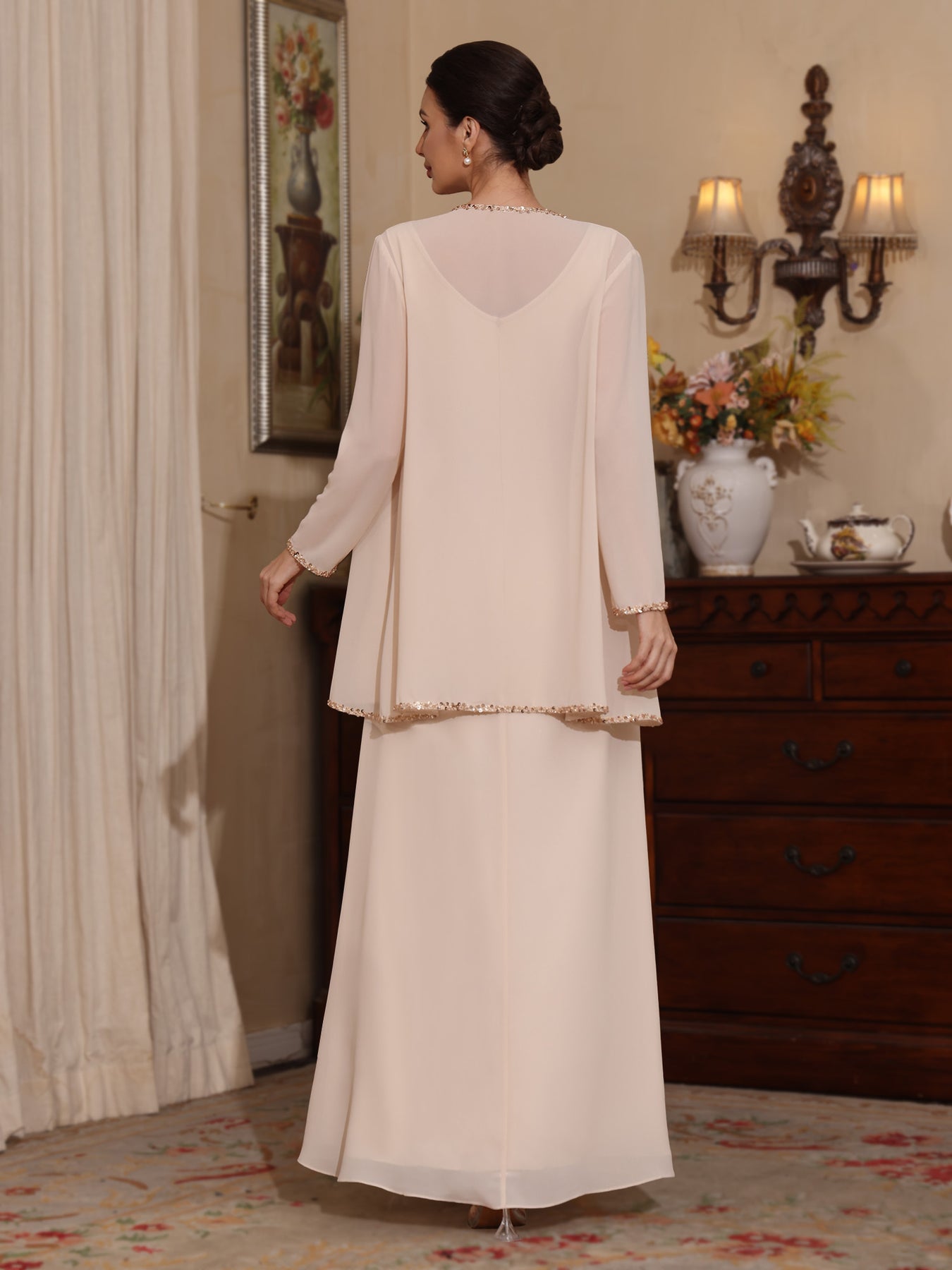 2 Pieces A-Line/Princess V-Neck Chiffon Mother of the Bride Dresses wi ...