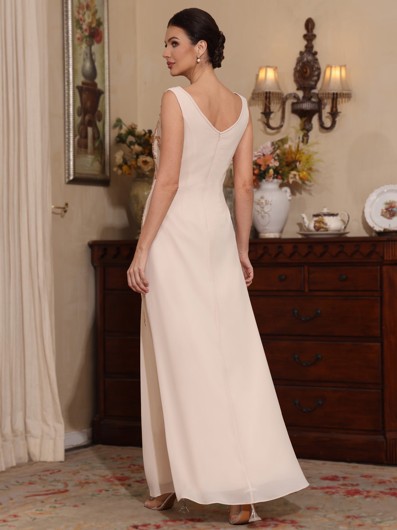 2 Pieces A-Line/Princess V-Neck Chiffon Mother of the Bride Dresses wi ...