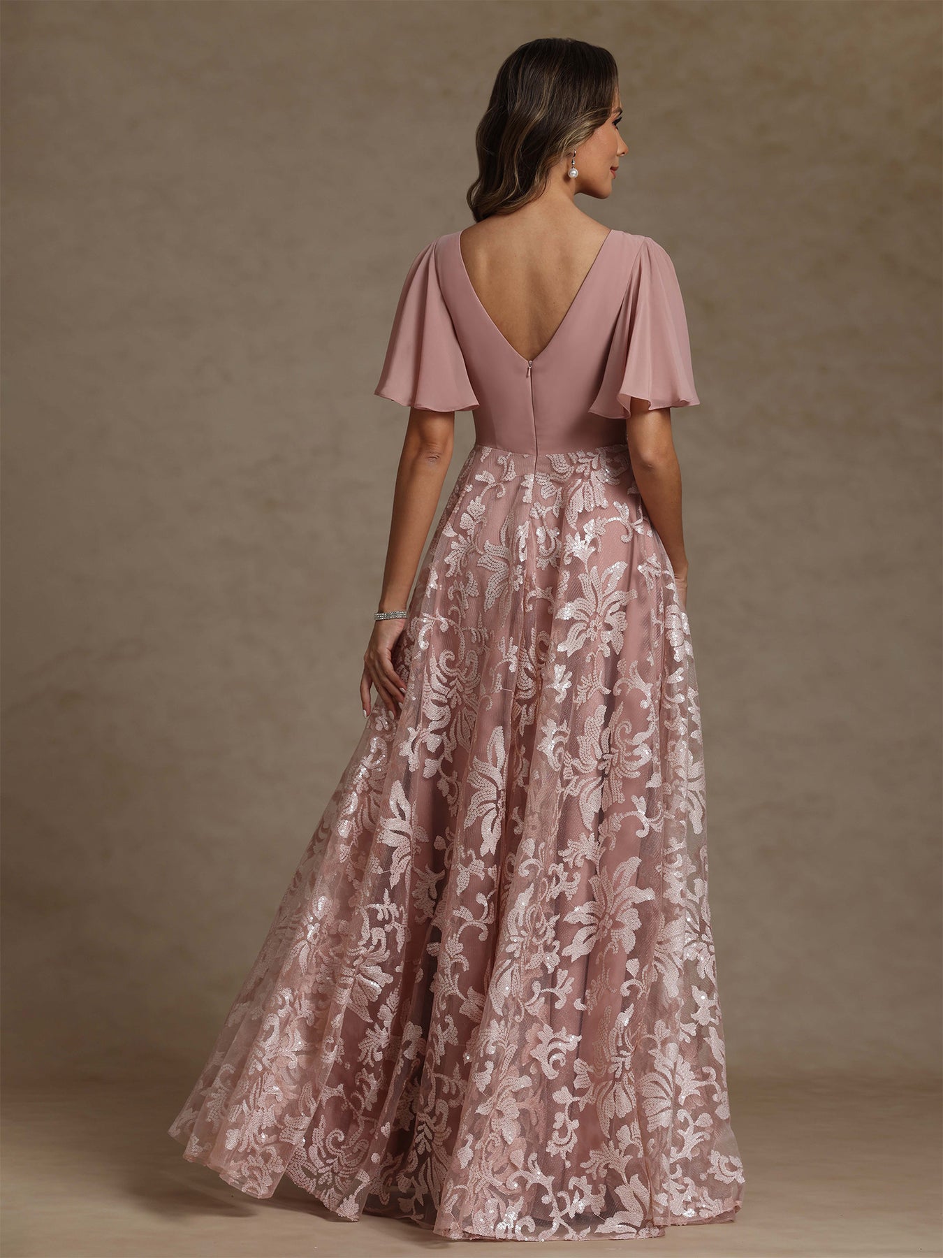 A-Line/Princess V-Neck Mother of the Bride Dresses Short Sleeves Chiff ...