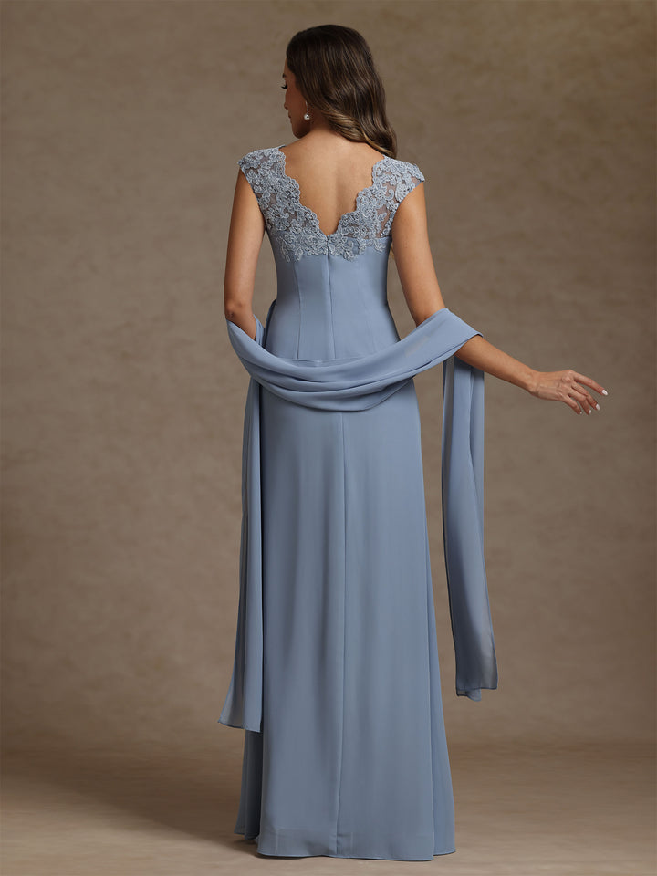 Sheath/Column V-Neck Chiffon Mother of the Bride Dresses with Wrap Flo ...