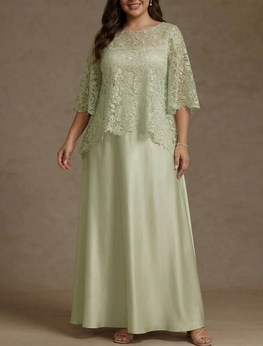 2 Pieces A-Line/Princess Silk Satin Scoop Plus Size Mother ofthe Bride ...