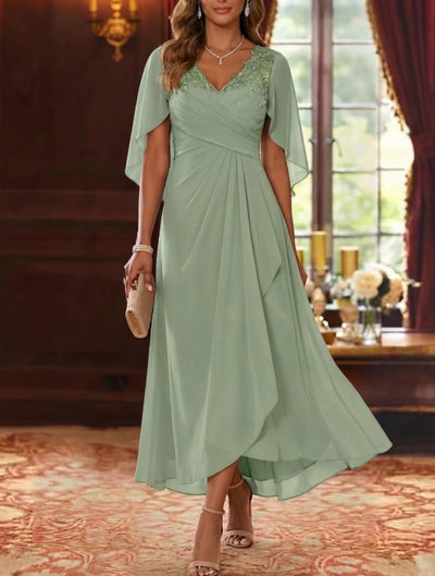 A-Line/Princess V-Neck Chiffon Mother of the Bride Dresses Cape Sleeve ...