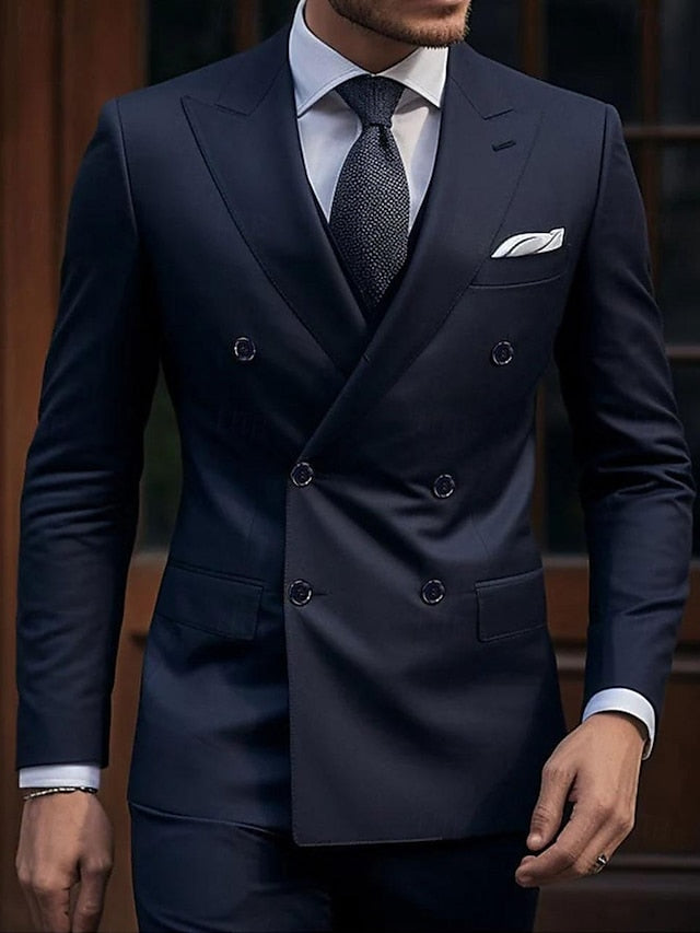 Men's Tailored Fit Double Breasted Six-buttons 2 Pieces Wedding Suits ...
