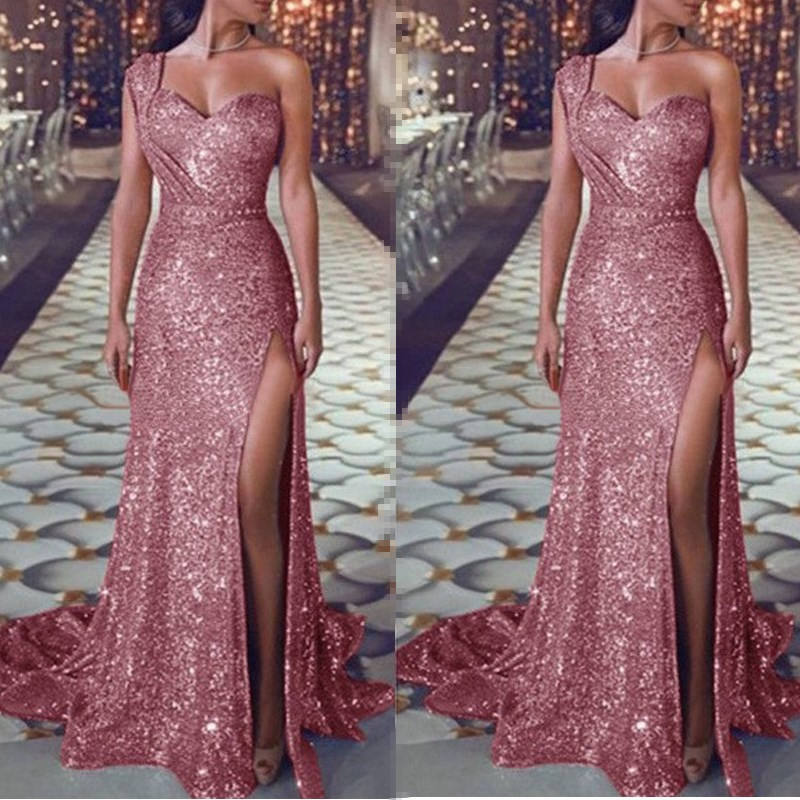 Sheath/Column One-Shoulder Floor-length Long Prom Dresses With Split S ...