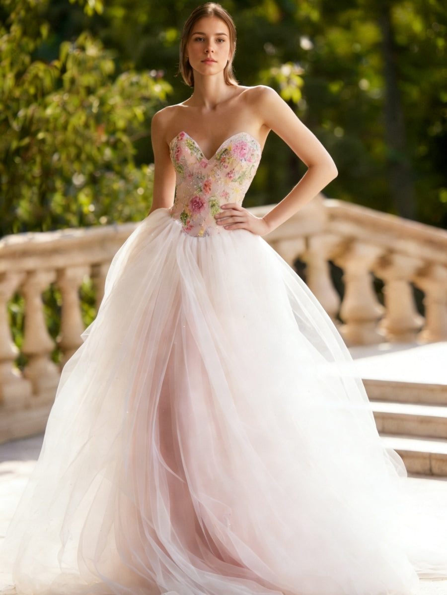 A-Line/Princess Sweetheart Lace Sequins Prom Dresses Floor-Length Flor ...