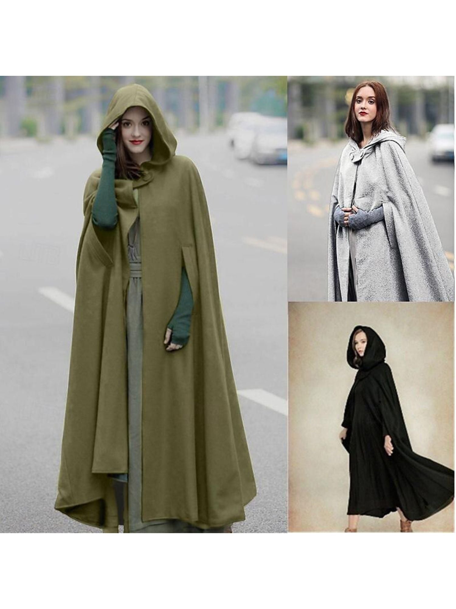 Dark Green Vintage Medieval Adult Long Hooded Cloak - Mondressy