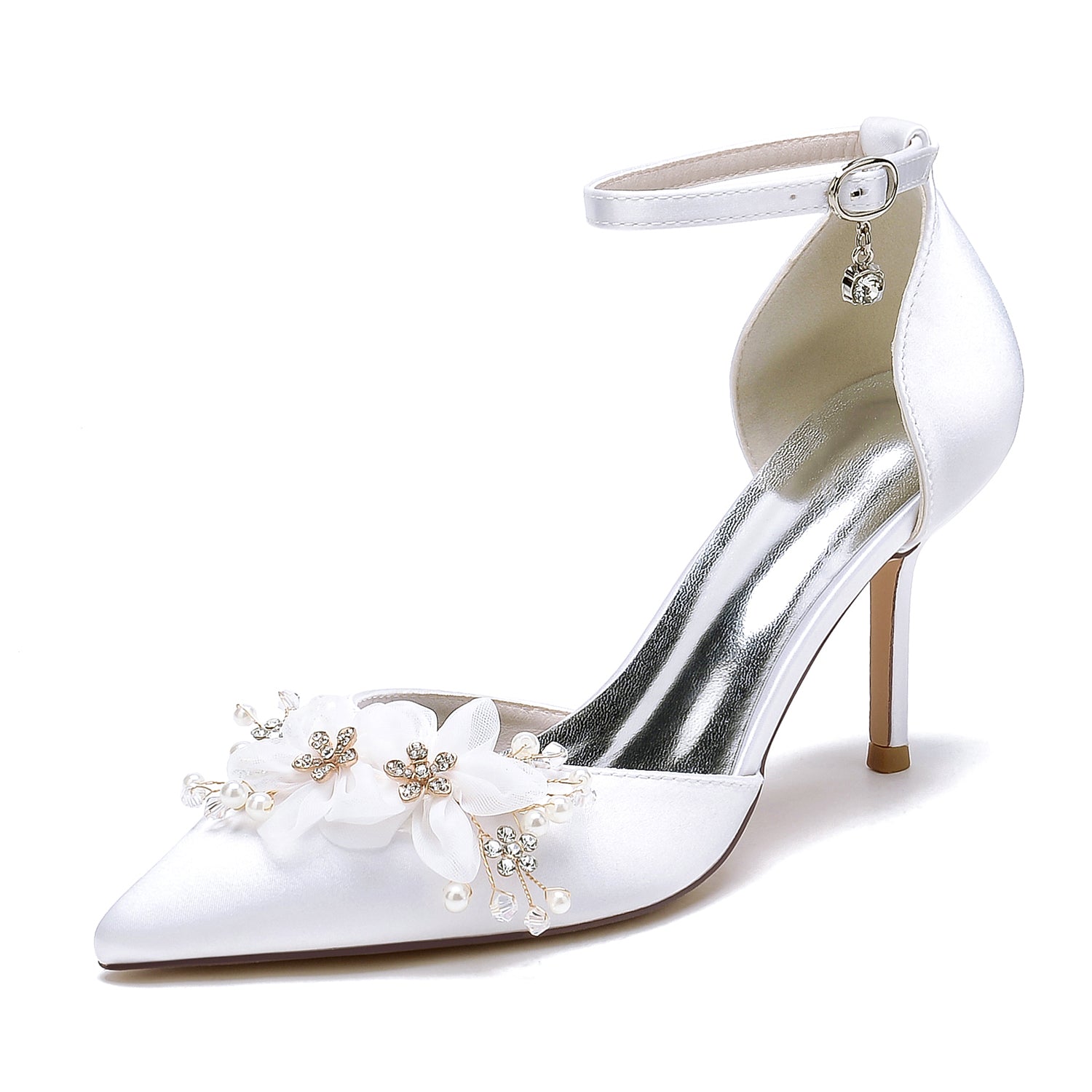 Women's Wedding Flowers High Heel Pointed Toe Bridal Shoes - Mondressy