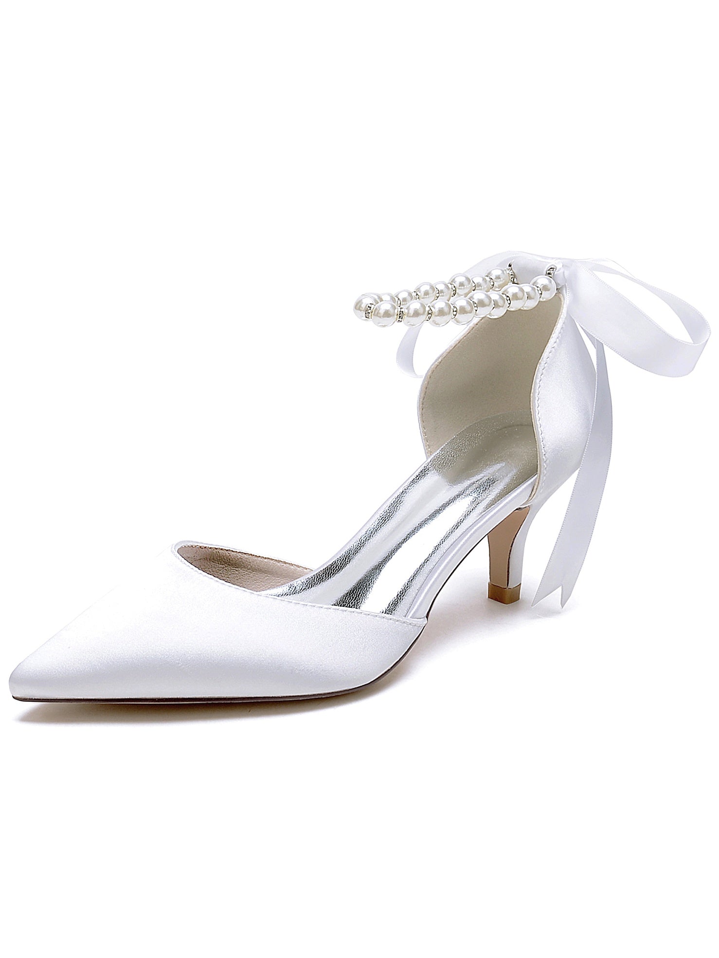 Women's Wedding Beadings Mid Heel Pointed Toe Bridal Shoes - Mondressy