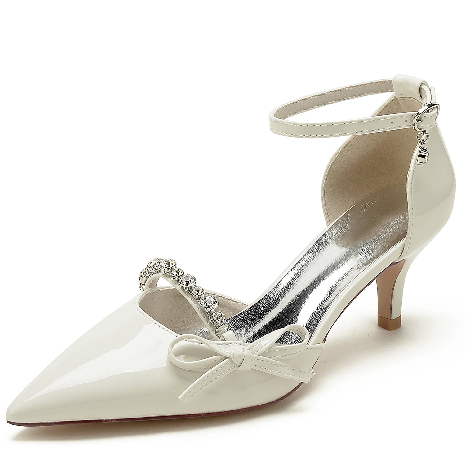 Women's Wedding Shoes Patent Leather Rhinestone Bow Mid Pointed Toe Br ...