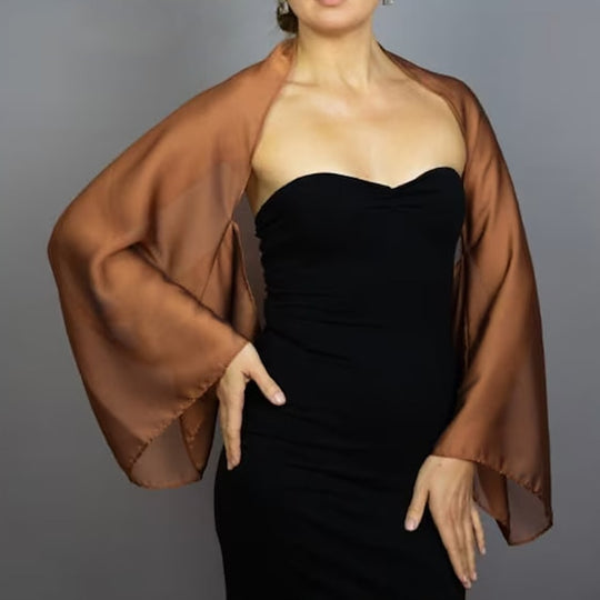 Elegant Wedding Wraps Sun Protection Long Sleeve Chiffon With Pure Col ...