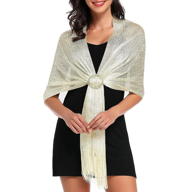 Glamorous Metallic Shawls with Tassel Wedding Guest Wraps - Mondressy